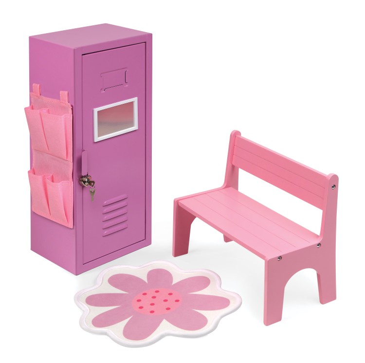 School Style Single Doll Locker Set with Bench, Rug and Accessories ...
