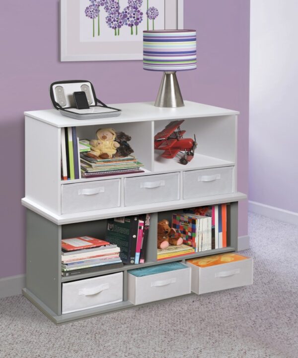 Stackable Shelf Storage Cubby with Three Baskets - White - Badger Basket