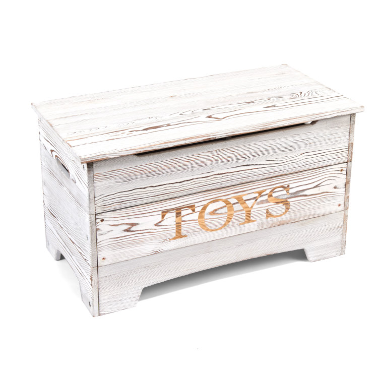 Solid Wood Rustic Toy Box - Distressed White - Badger Basket
