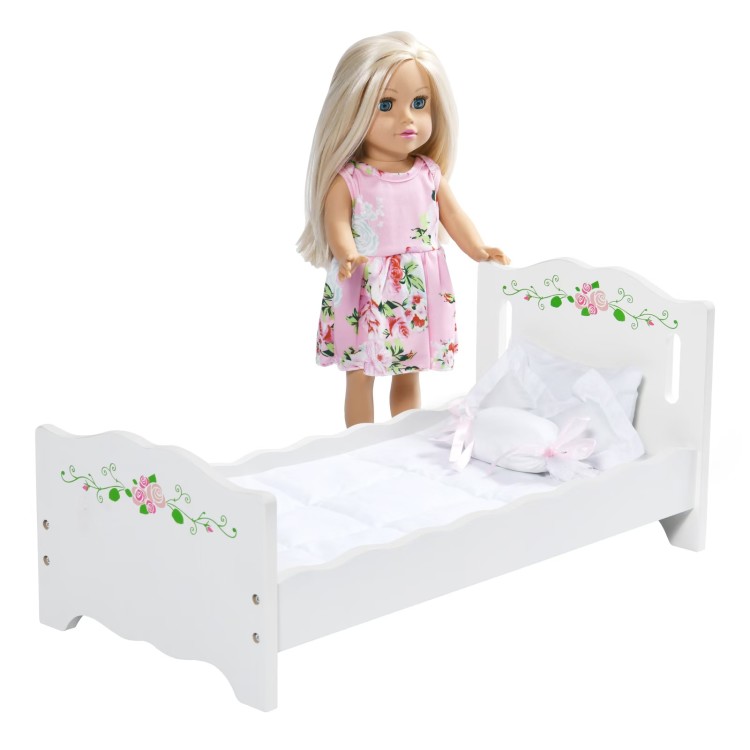 18-inch Doll with Bed, Bedding Set and Free Personalization Kit - White ...