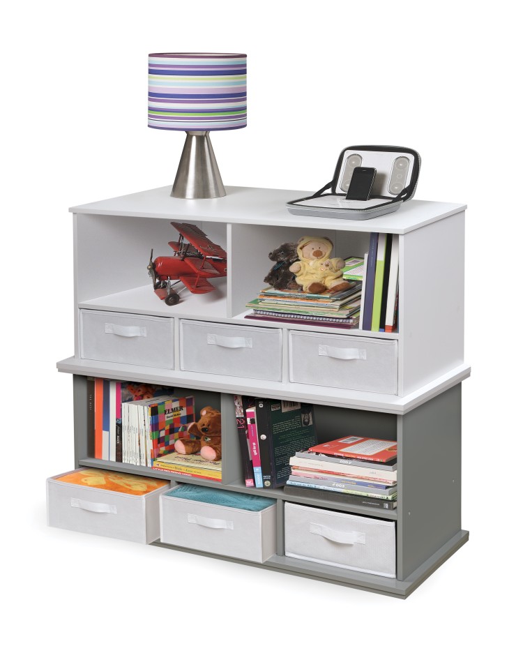 Stackable Shelf Storage Cubby with Three Baskets - Gray - Badger Basket