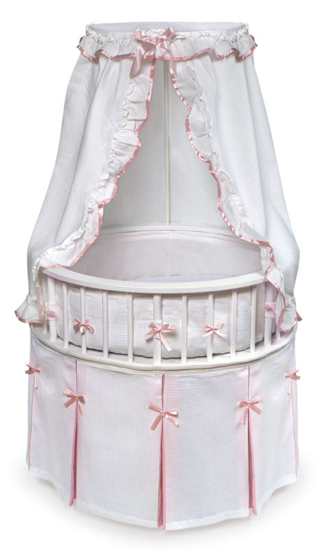 Bedding Set for Elegance Round Baby Bassinets - White/Pink - Badger Basket